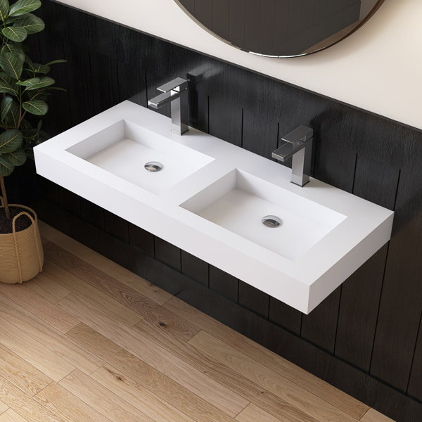 MEDUNJESS 47'' Wall Mounted Bathroom Sink Solid Surface Rectangular BathroomSink | Wayfair